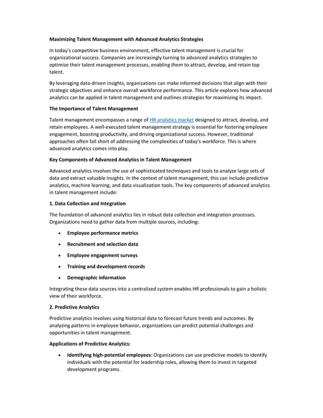 Maximizing Talent Management with Advanced Analytics Strategies | PDF