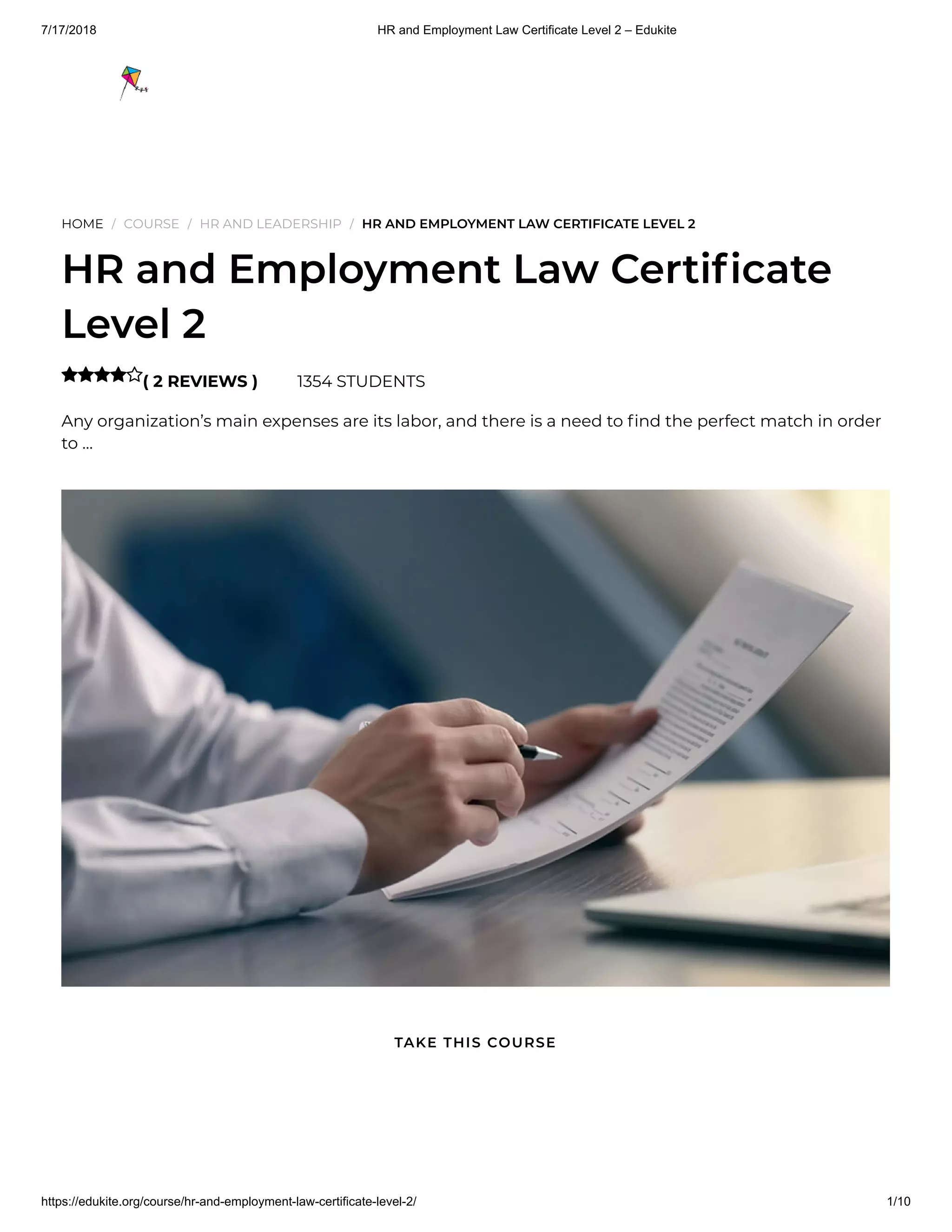 Hr and Employment Law Certificate Level 2 Edu Kite | PDF | Business Administration | Business