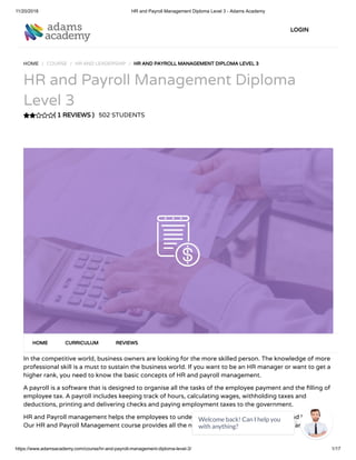 HR and Payroll Management Diploma Level 3 - Adams Academy | PDF | Human ...
