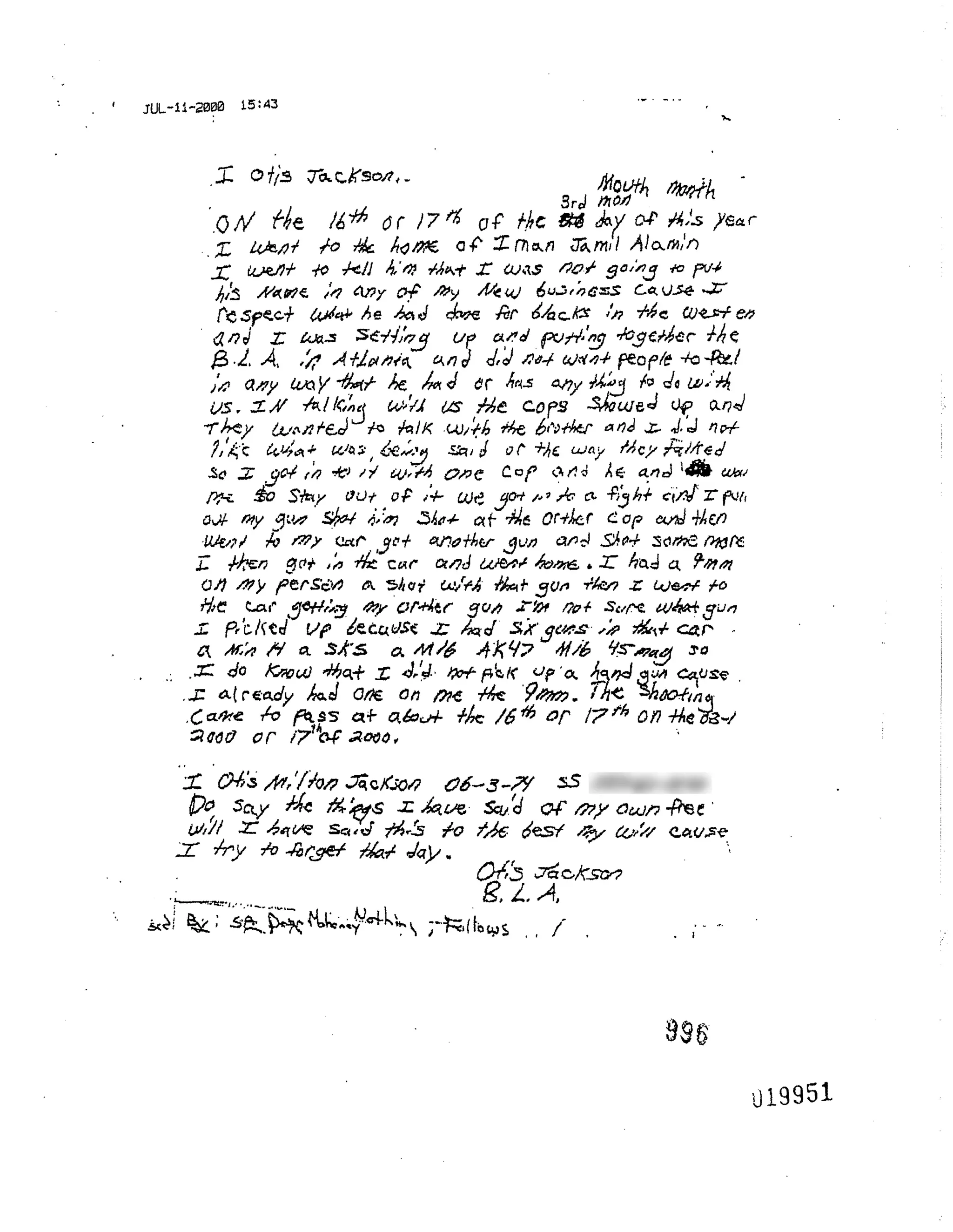 Otis Jackson Hand Written Confession | PDF