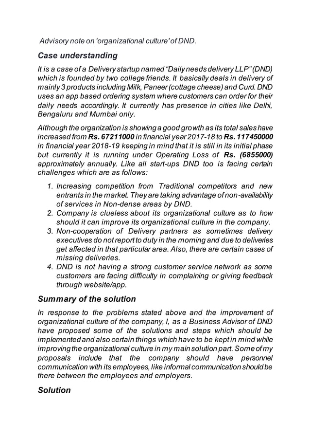 Advisory note on 'organizational culture' of DND | PDF