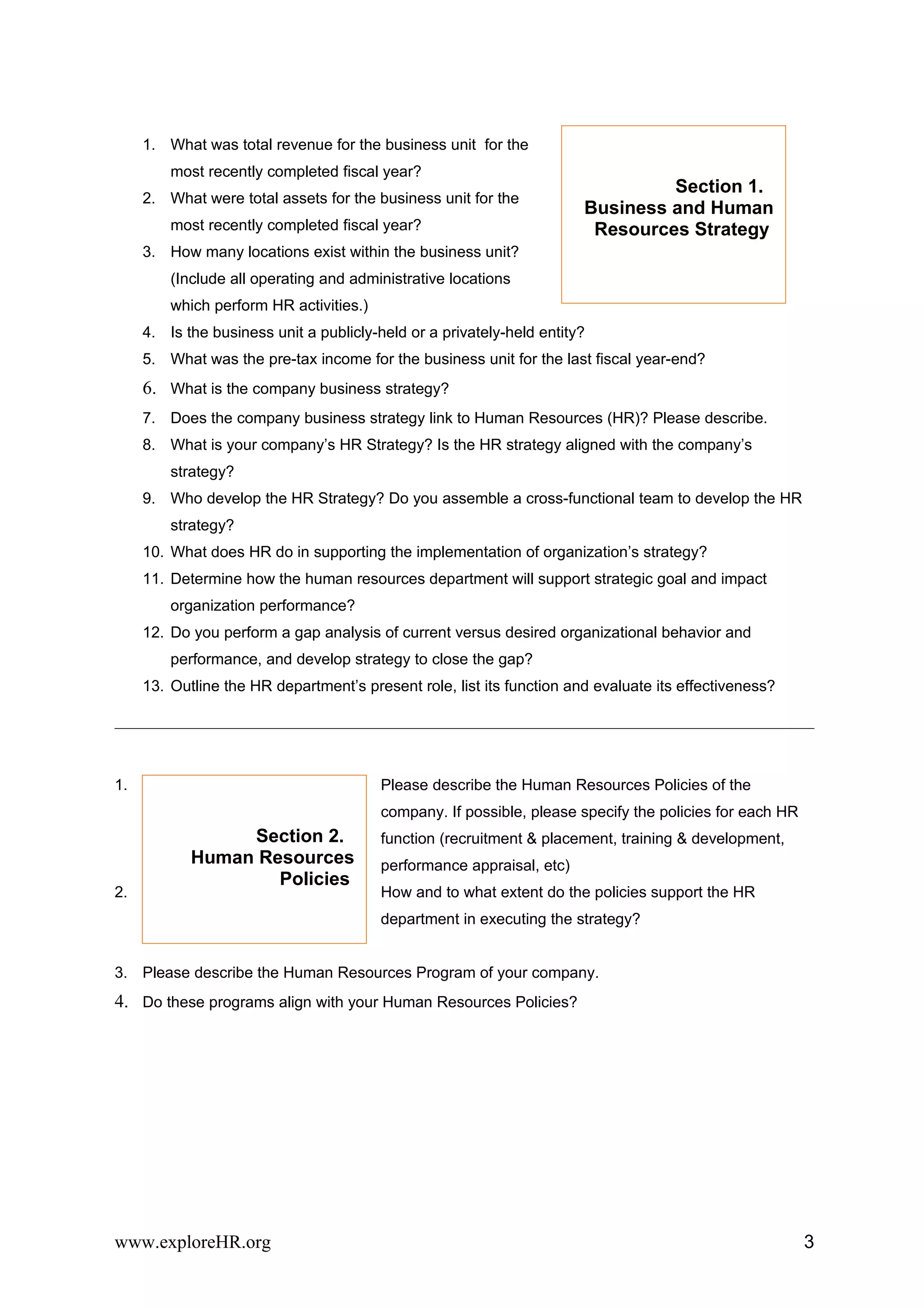 Hr Audit Questionnaire | PDF