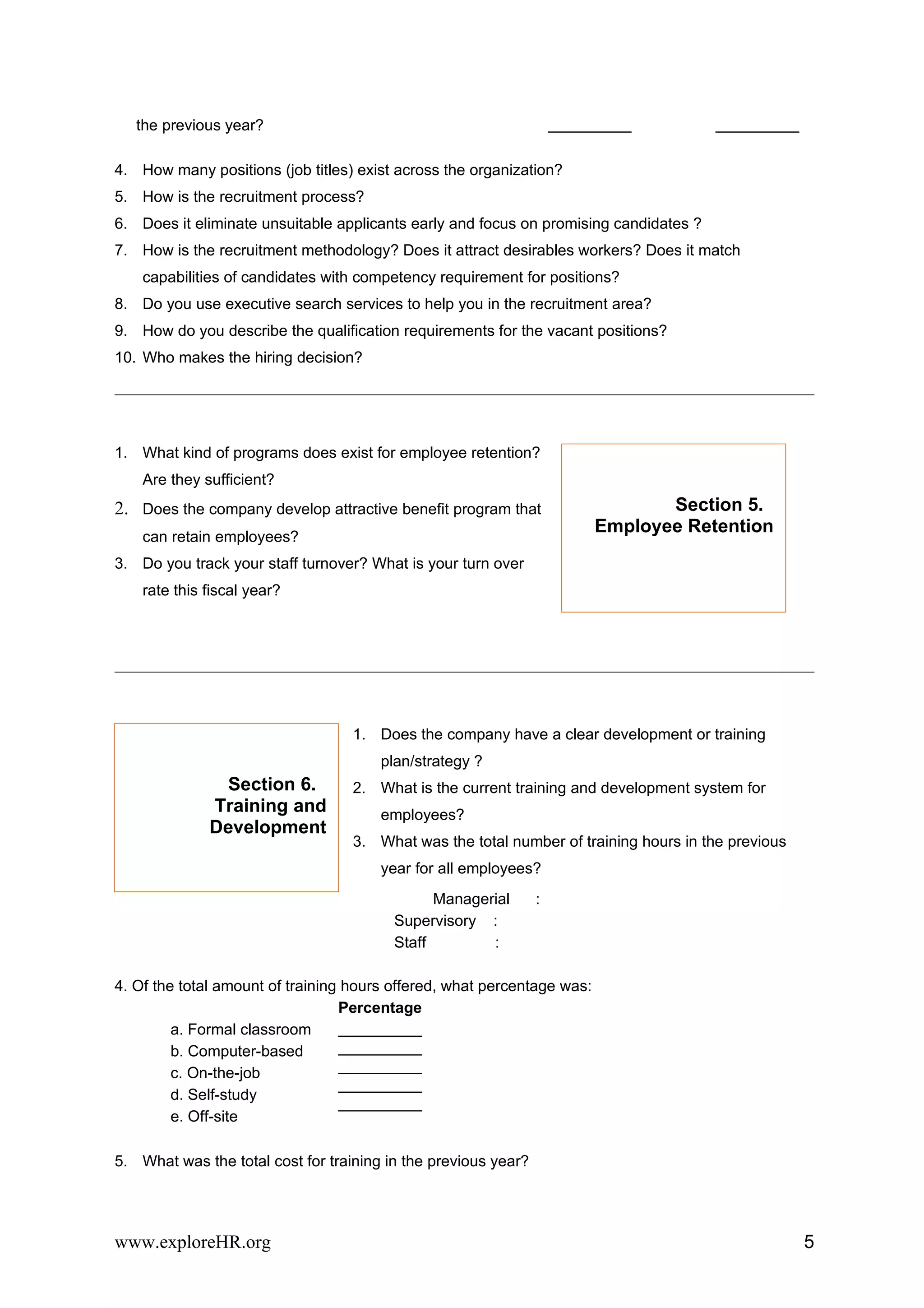 Hr Audit Questionnaire | PDF