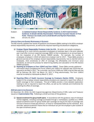 Health Reform Bulletin 125 | Updated Employer Shared Responsibility ...