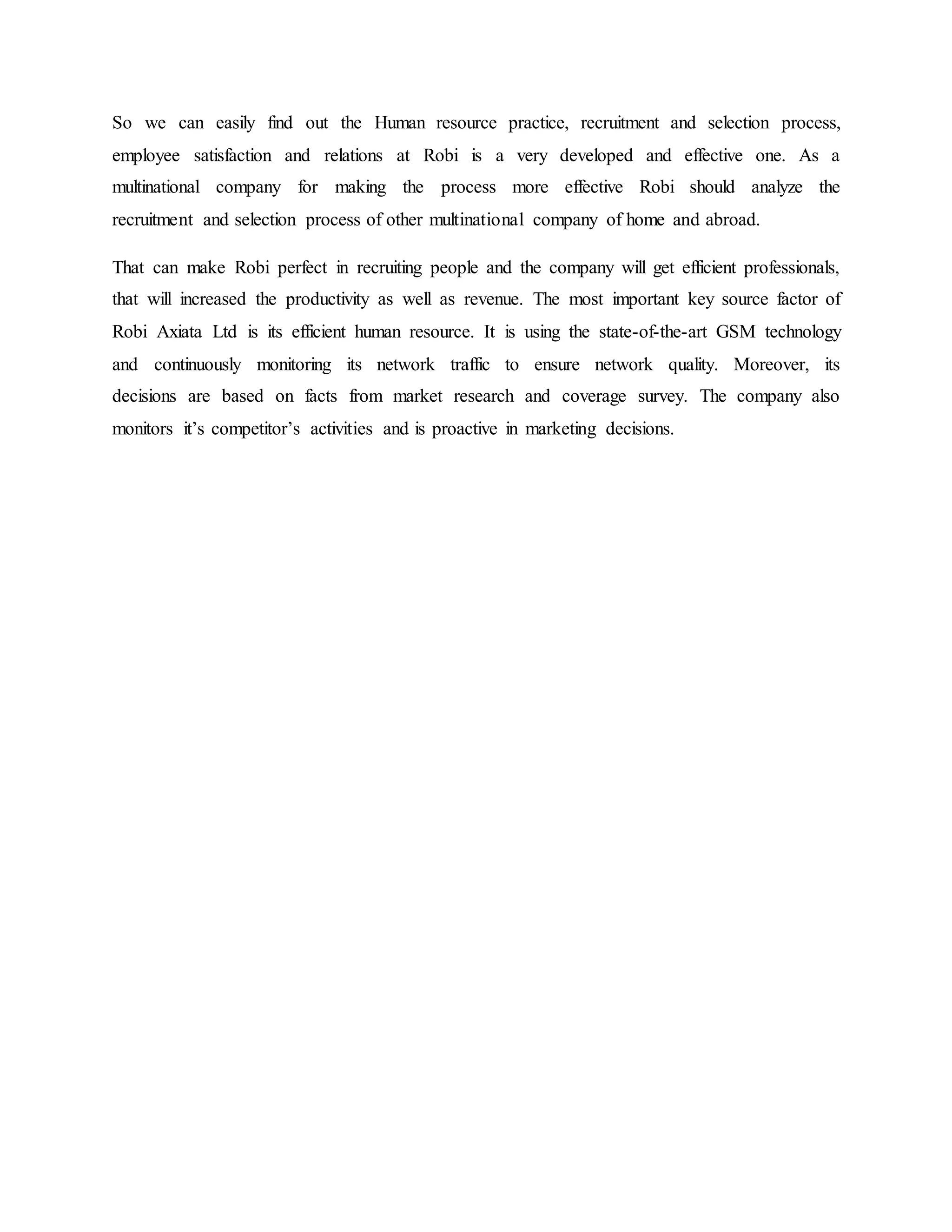 Hr benefits and services of robi axiata limited: tranning and development 4 | DOCX