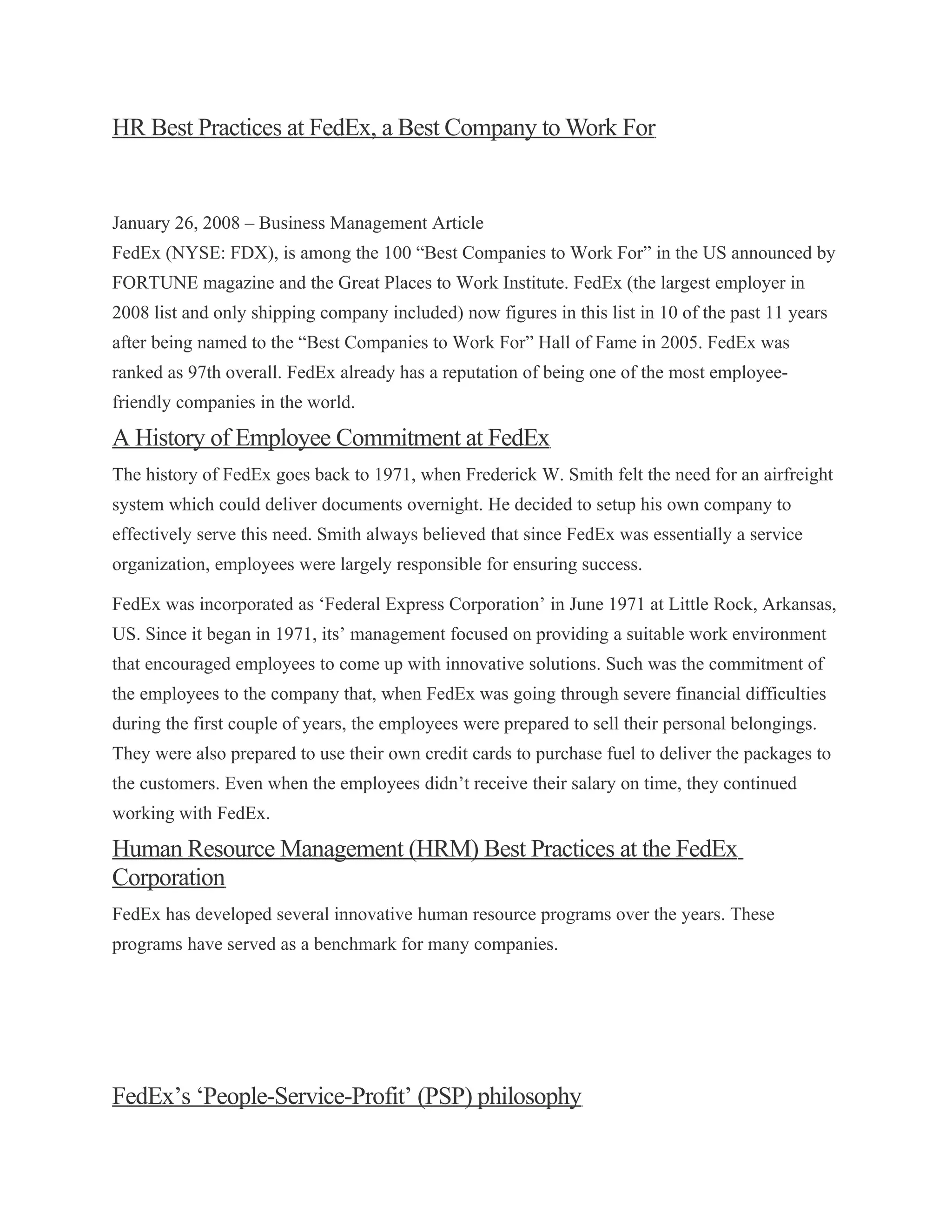 Hr best practices at fed ex | DOC