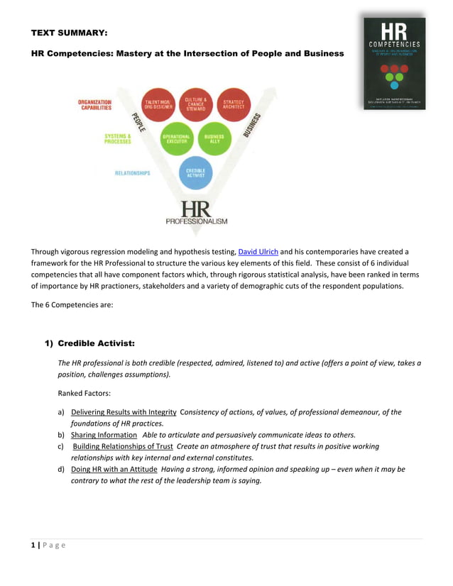 HR Competencies Summary | PDF