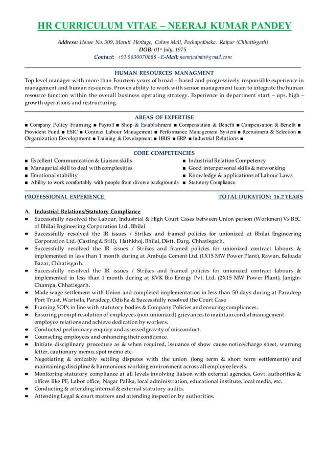 HR Curriculum Vitae – Neeraj Kumar Pandey | PDF