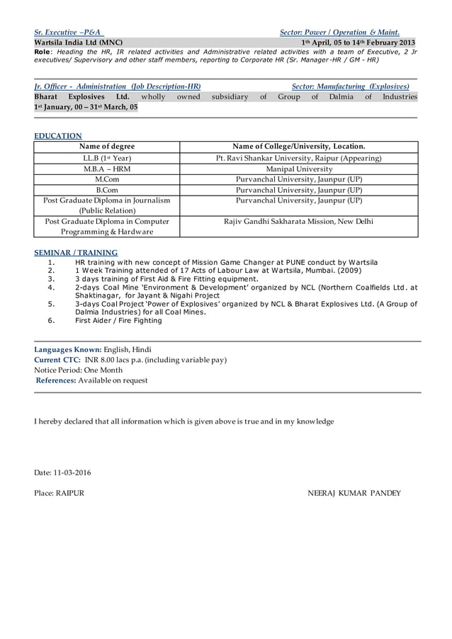 HR Curriculum Vitae – Neeraj Kumar Pandey | PDF