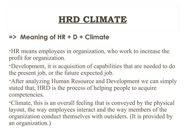 Hrd functions,Climate & Human Capital Devlp. | PPT