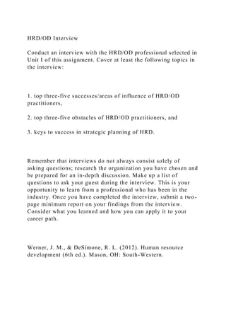 HRDOD InterviewConduct an interview with the HRDOD professional.docx