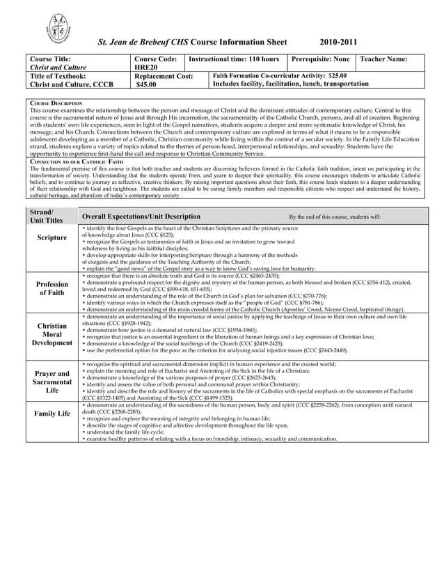 Christ and Culture Course Information Sheet | PDF