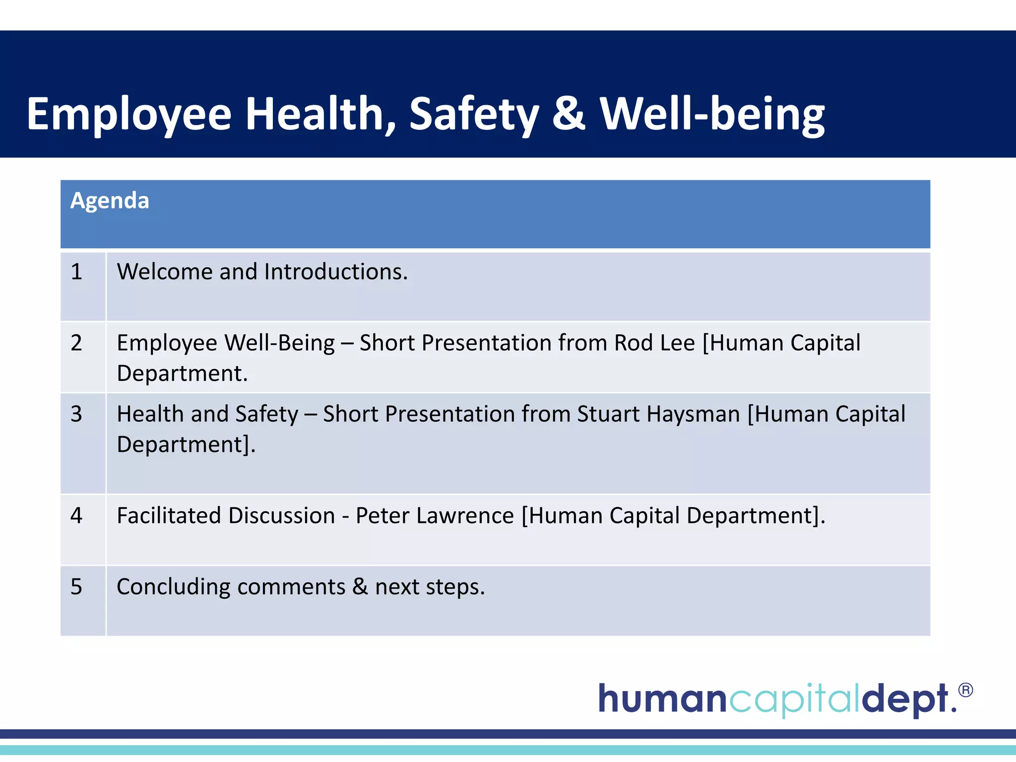 Employee Health, Safety & Well-being | Human Capital Department - HR ...