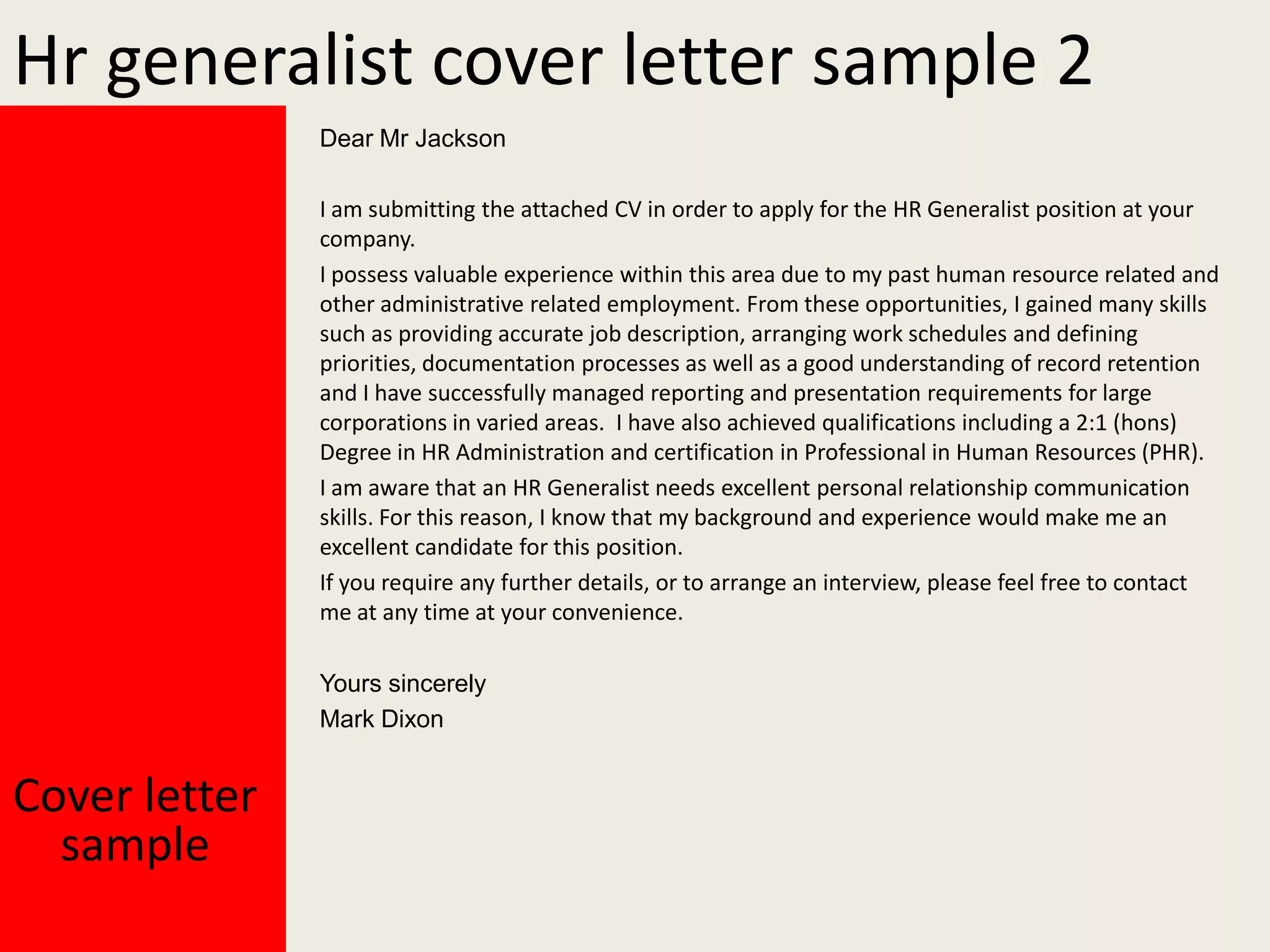 Hr generalist cover letter | PPTX