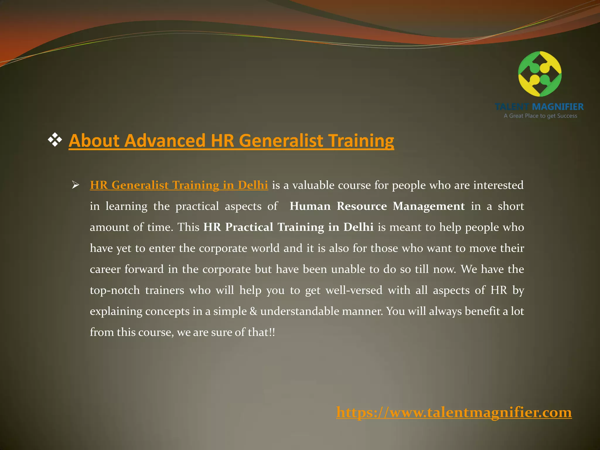 Hr generalist practical training institute in delhi | PPT