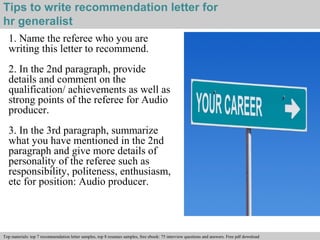 Hr generalist recommendation letter | PPT
