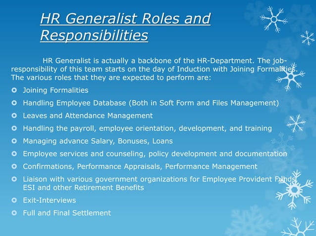 Hr generalist role | PPTX | Human Resources | Business