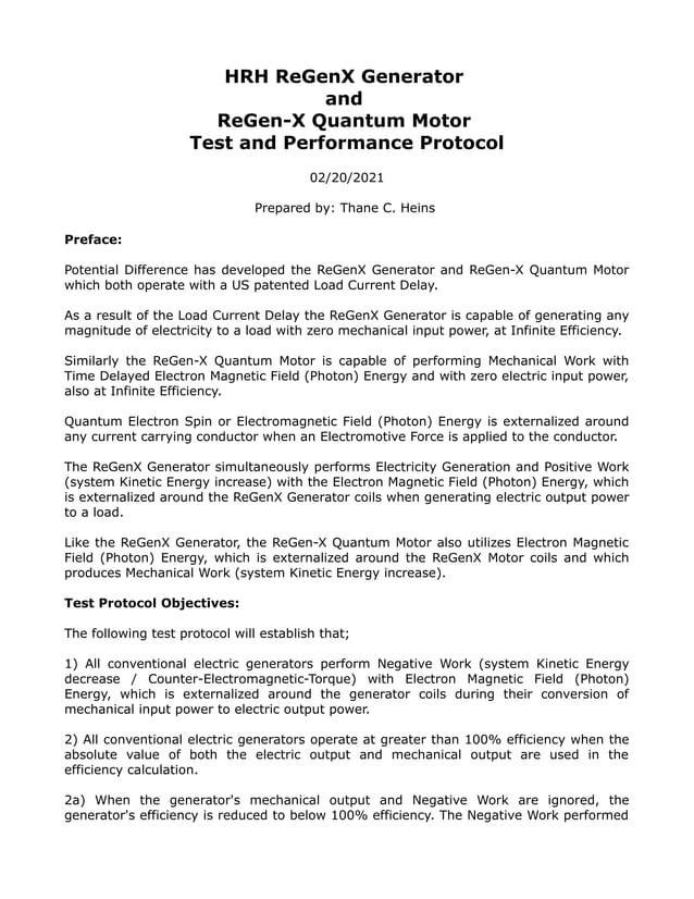 ReGenX Generator and ReGenX Quantum Motor Test and Performance Protocol ...