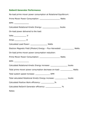 ReGenX Generator and ReGenX Quantum Motor Test and Performance Protocol ...