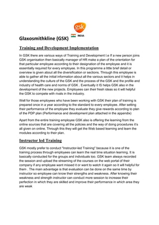 Human Resoruce - Training and development (GSK Glaxosmithkline India) | PDF