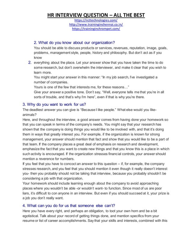 Most Important HR Questions for Freshers | PDF