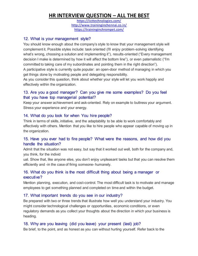 Most Important HR Questions for Freshers | PDF