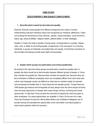 Tesco diversity and equal empoyement case study | DOCX