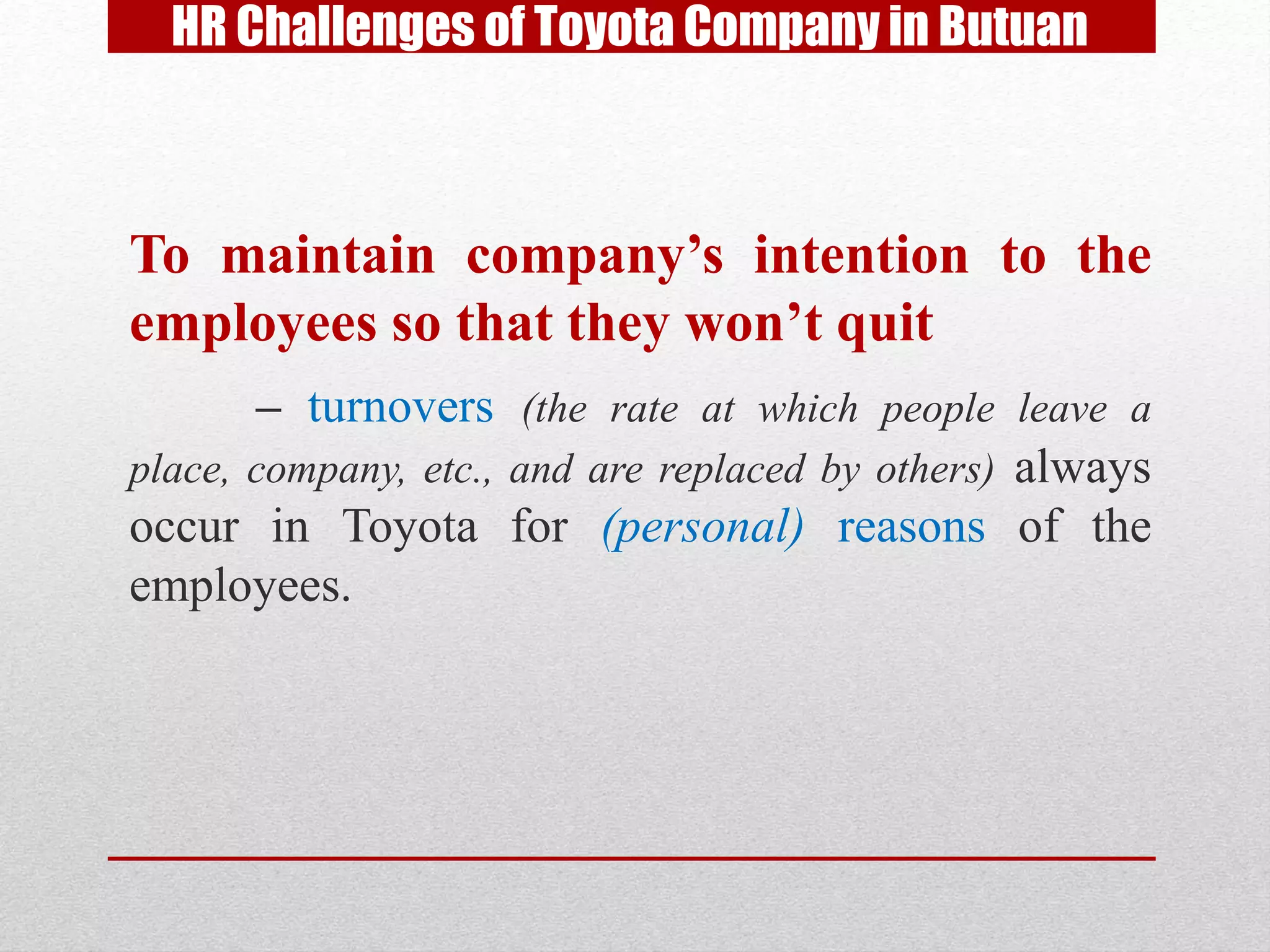 HR Challenges of Toyota Company in Butuan | PPTX