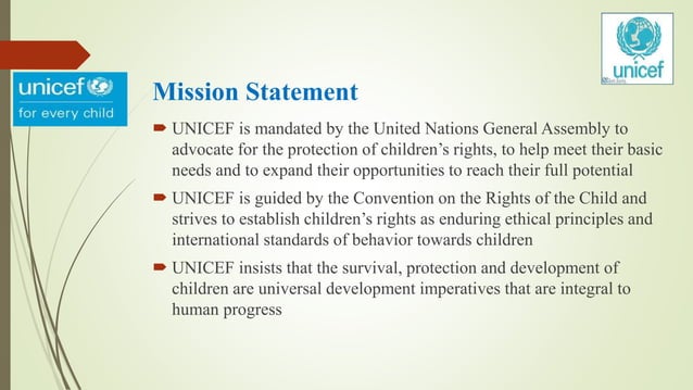 Mission ,Vision statement, and strategies of Unicef | PPT