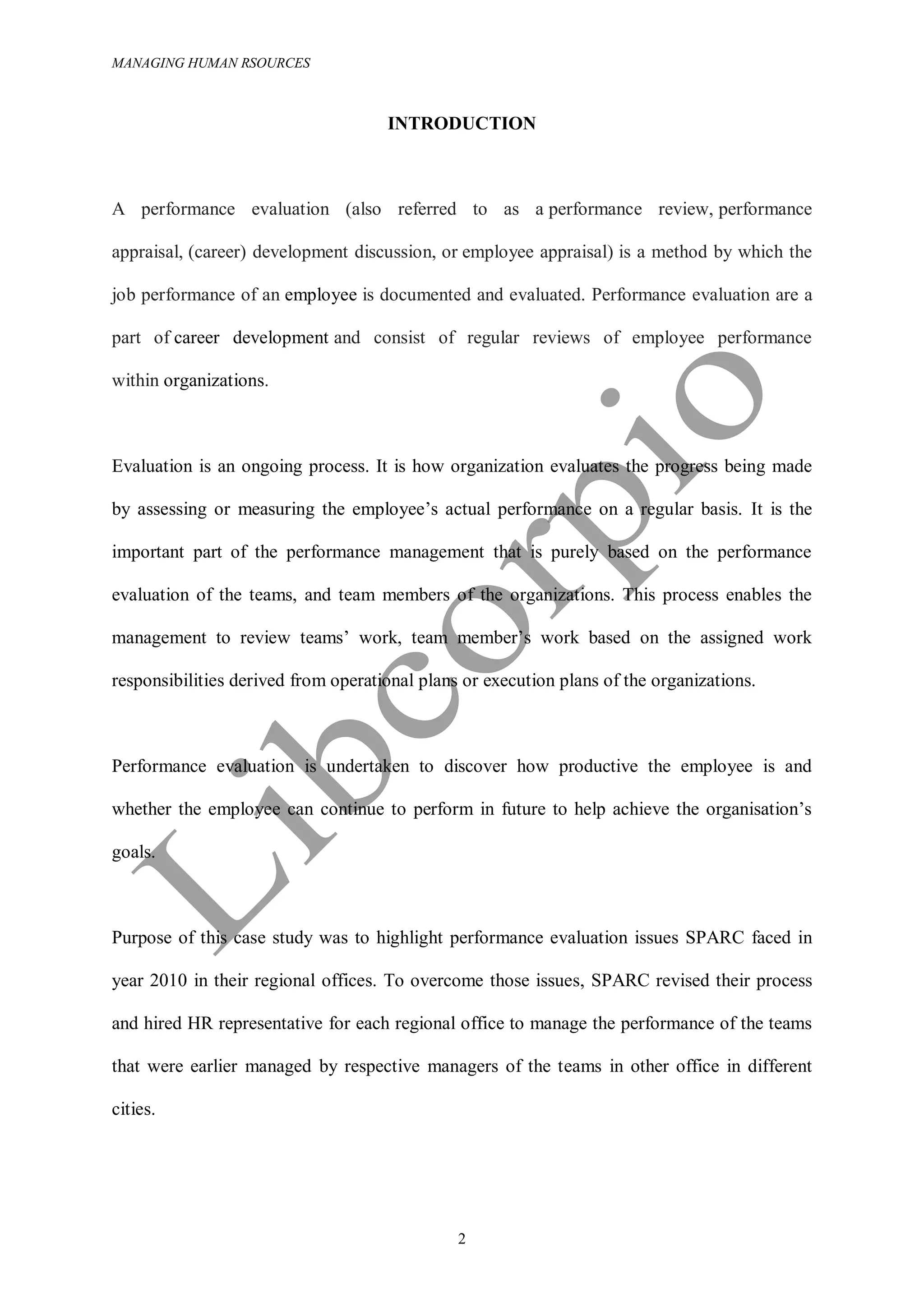 PERFORMANCE ‎EVALUATION PROCESS (case study) | PDF