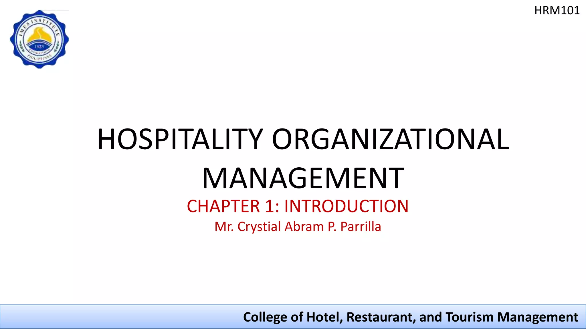 Hospitality Organizational Management: Introduction | PPTX
