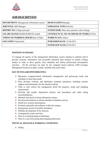 JOB ANALYSIS OF MIS MANAGER | DOCX