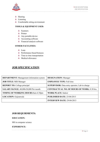JOB ANALYSIS OF MIS MANAGER | DOCX