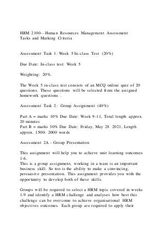 HRM 2100—Human Resources Management AssessmentTasks and Marking | PDF