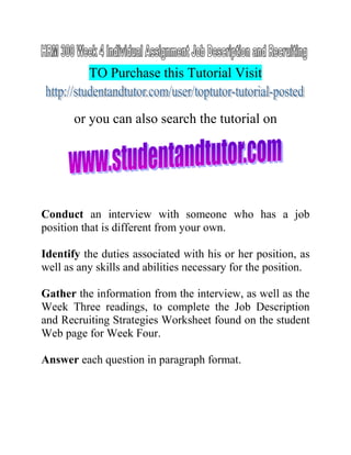 HRM 300 Week 4 Individual Assignment Job Description and Recruiting ...
