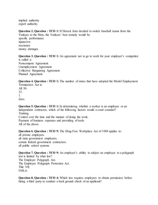 Hrm 320 ( employment law ) entire course | DOCX | Careers