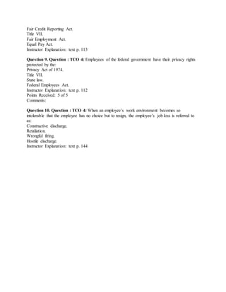 Hrm 320 ( employment law ) entire course | DOCX | Careers