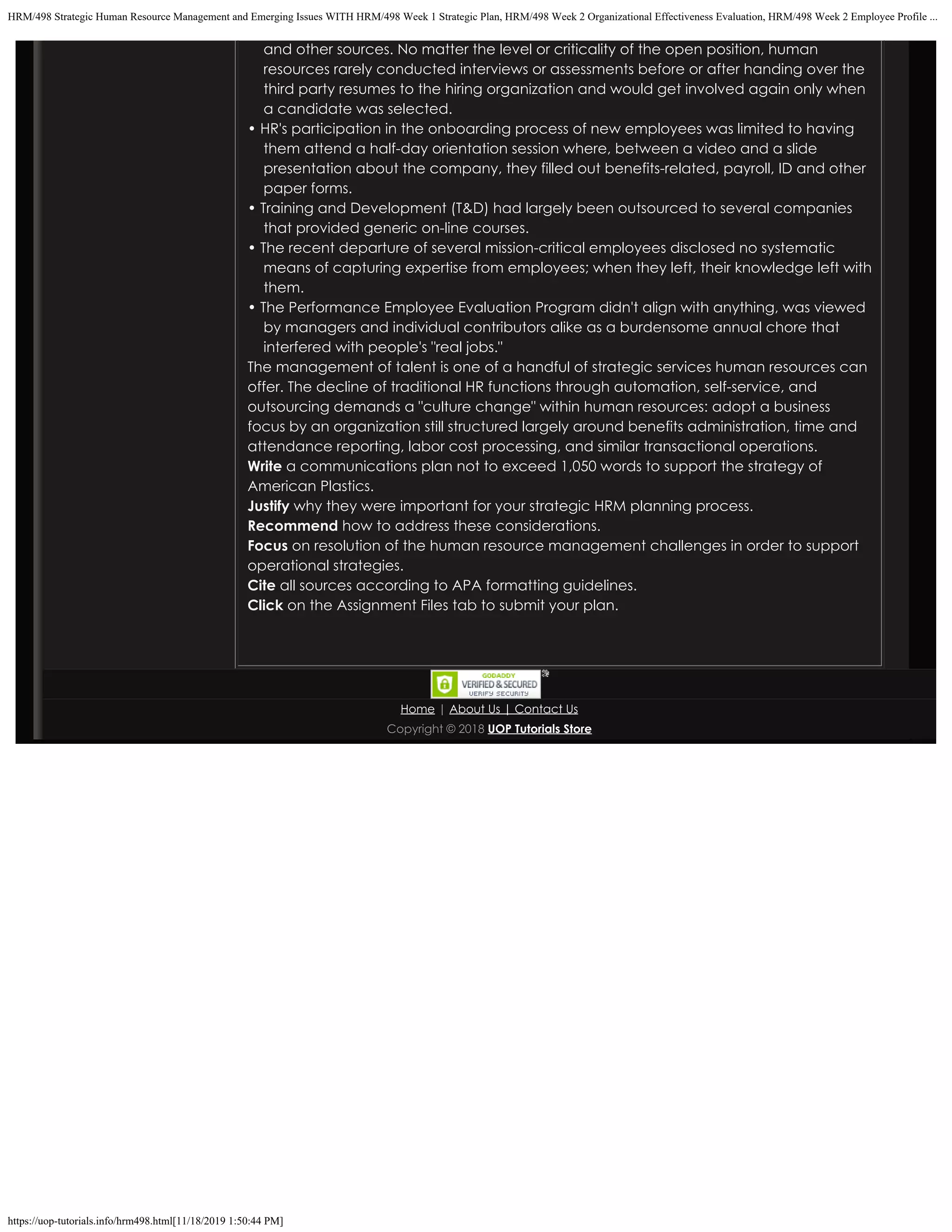 HRM/498 ENTIRE CLASS UOP TUTORIALS | PDF