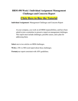 Hrm 498 week 1 individual assignment management challenges and concerns ...