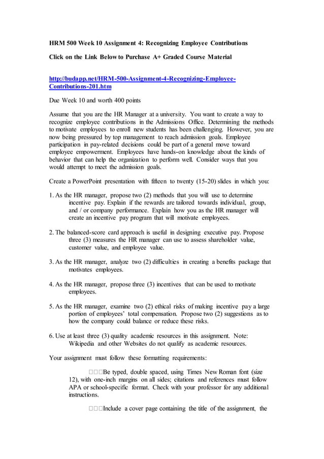 Hrm 500 assignment 4 week 10 | PDF