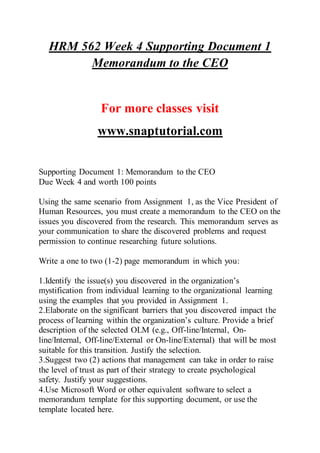 HRM 562 Education Organization - snaptutorial.com