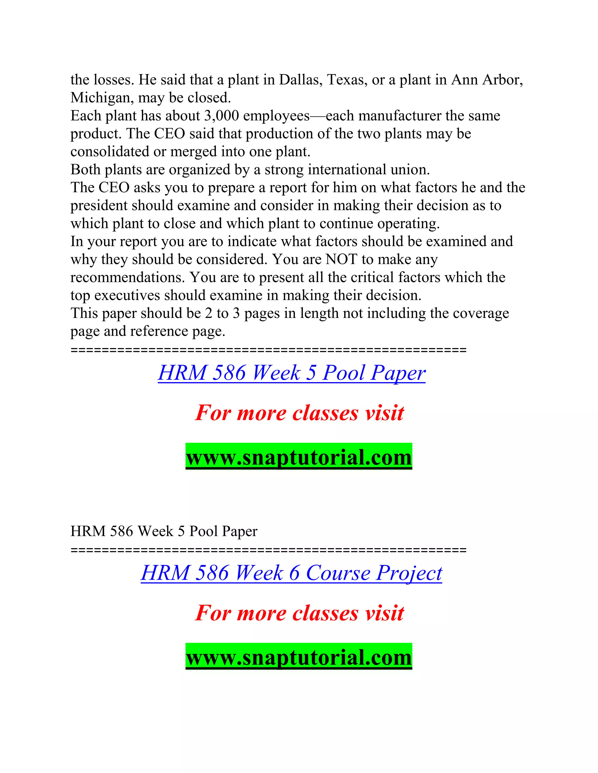 HRM 586 help Successful Learning/Snaptutorial | PDF