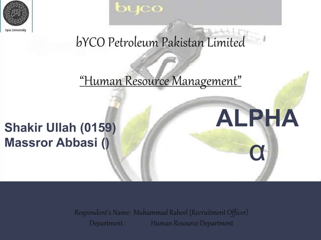 BYCO Petroleum Pakistan Limited “Human Resource Management” | PPTX