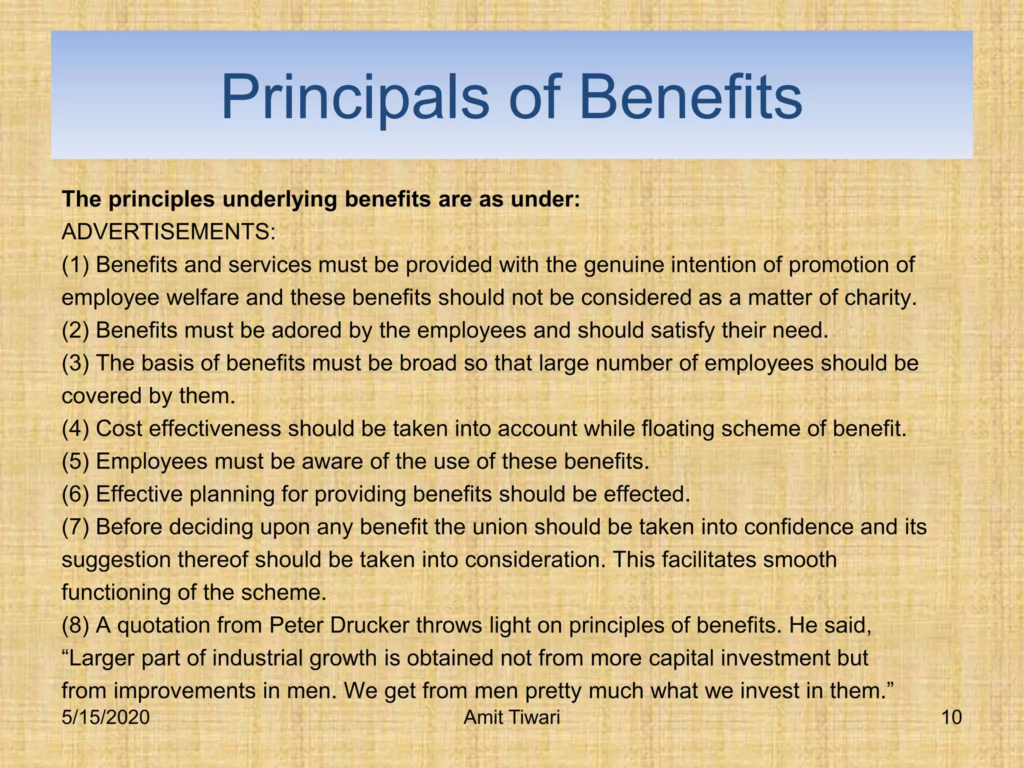 Hrm employee benefits , services, concepts, objectives and significant ...