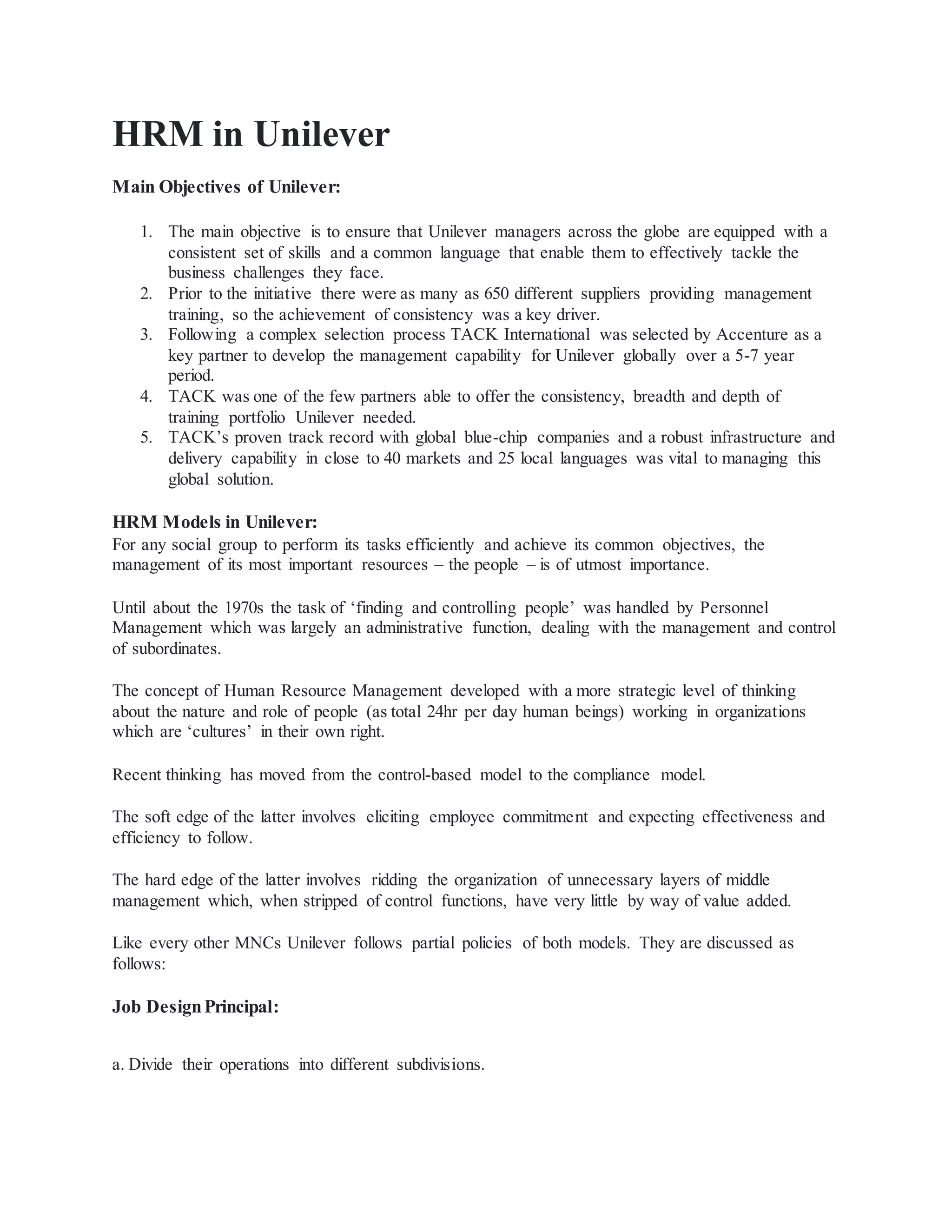 Hrm in unilever | DOCX