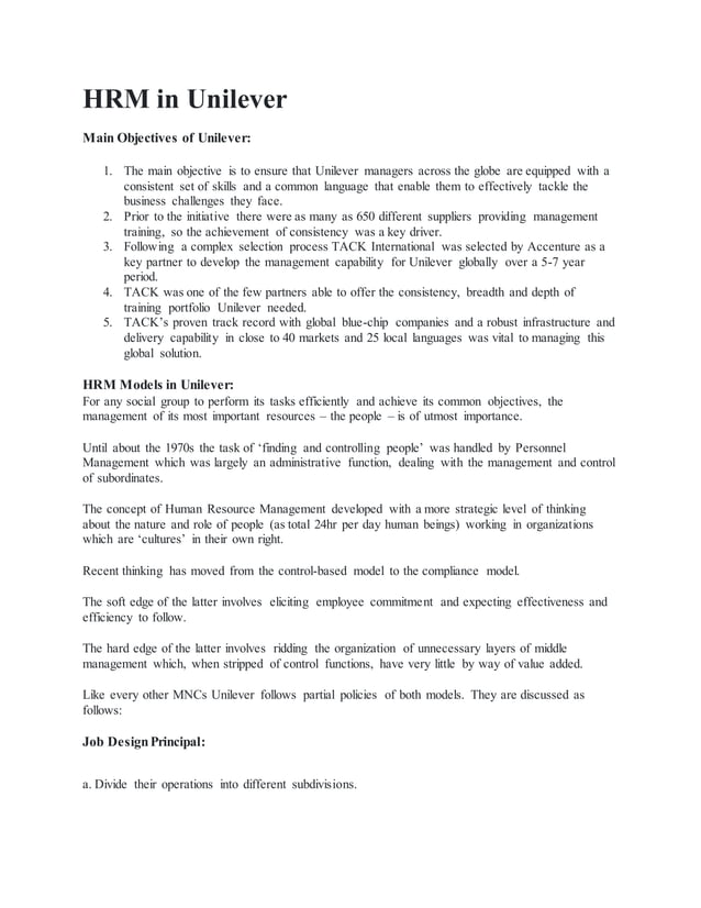 Hrm in unilever | DOCX | Human Resources | Business