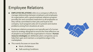 Employee relations and welfare in Human resources mangement | PPTX