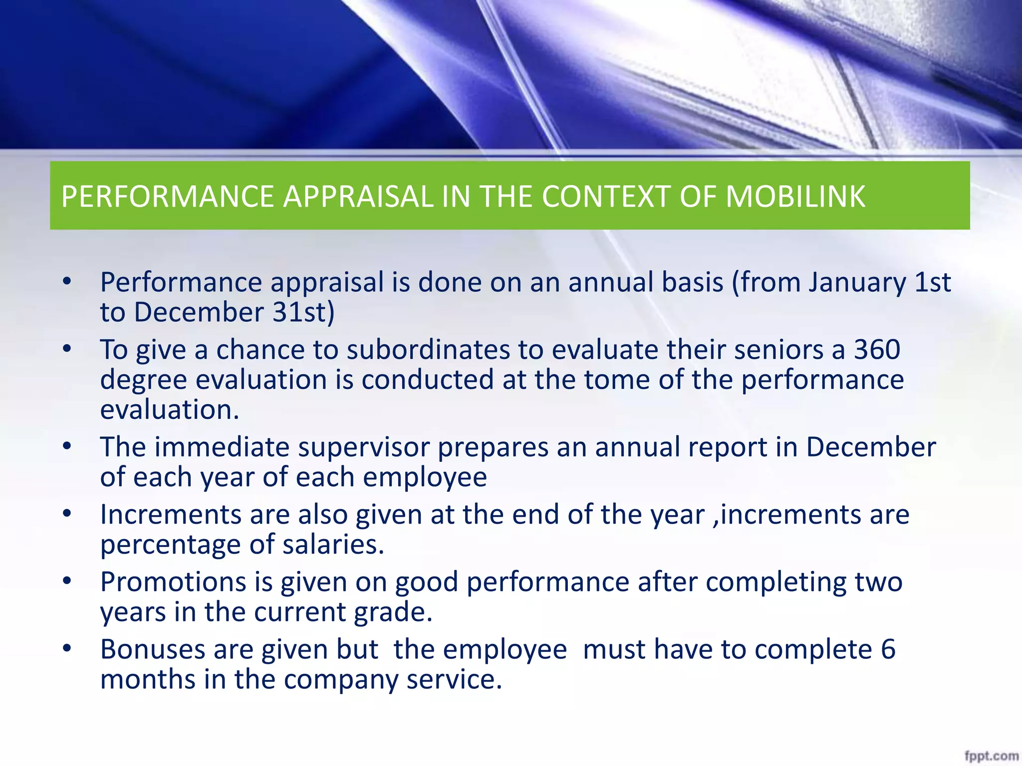 Human Resource Management practices in Mobilink | PPTX