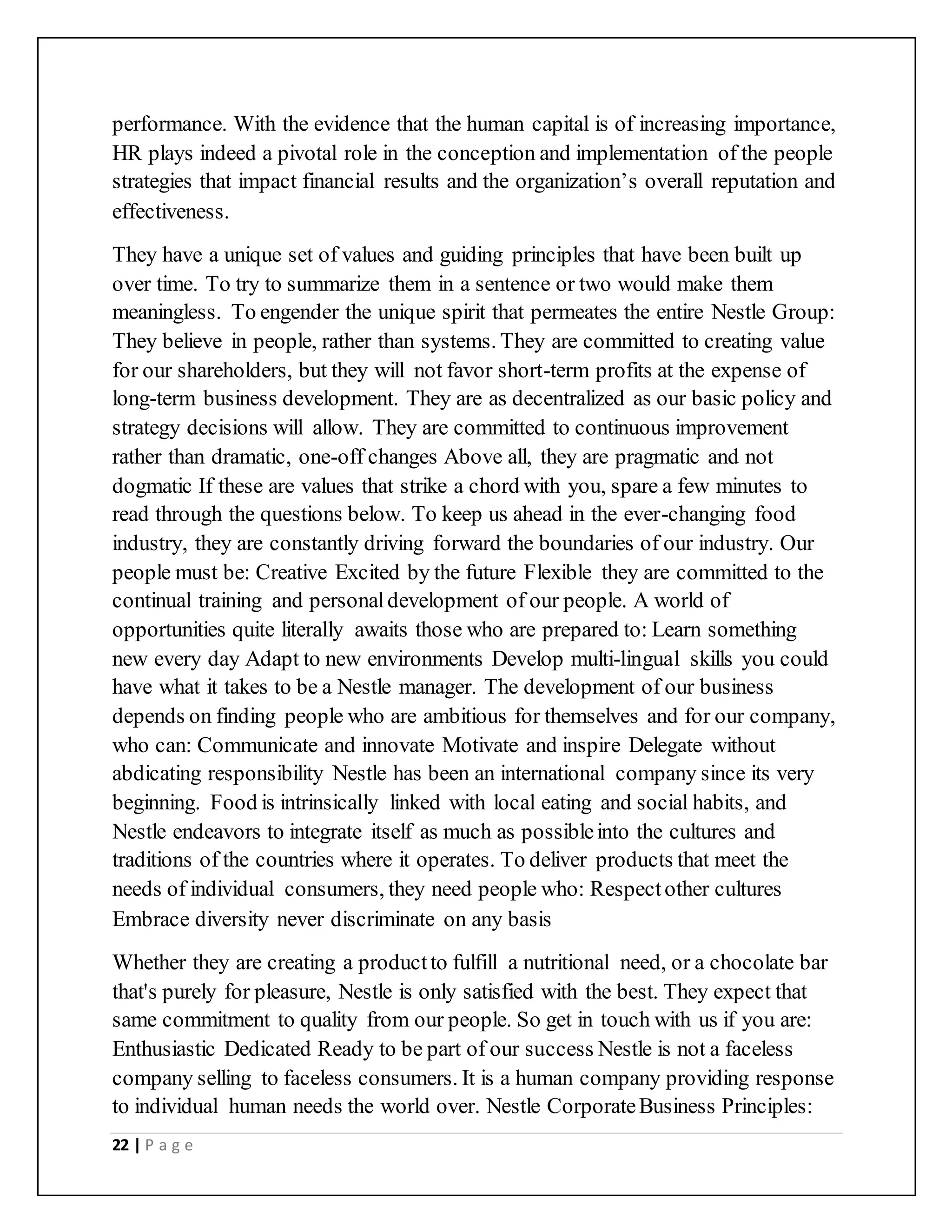 Hrm project on nestle | DOCX