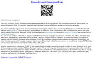 Hrm Reflective Essay | PPT